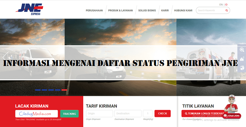 Informasi mengenai daftar status pengiriman JNE